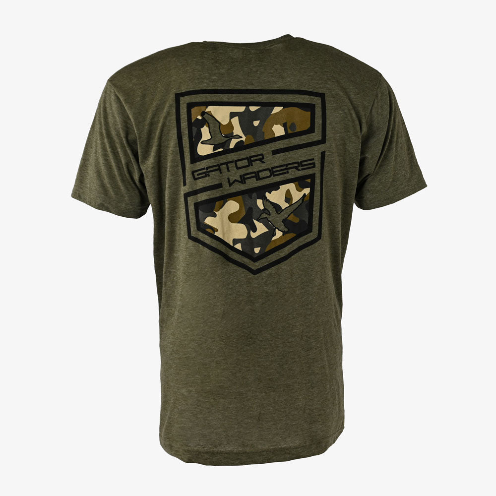 Gator Wader Woodland Shield Graphic Tee | Military Green – Texas Fowlers
