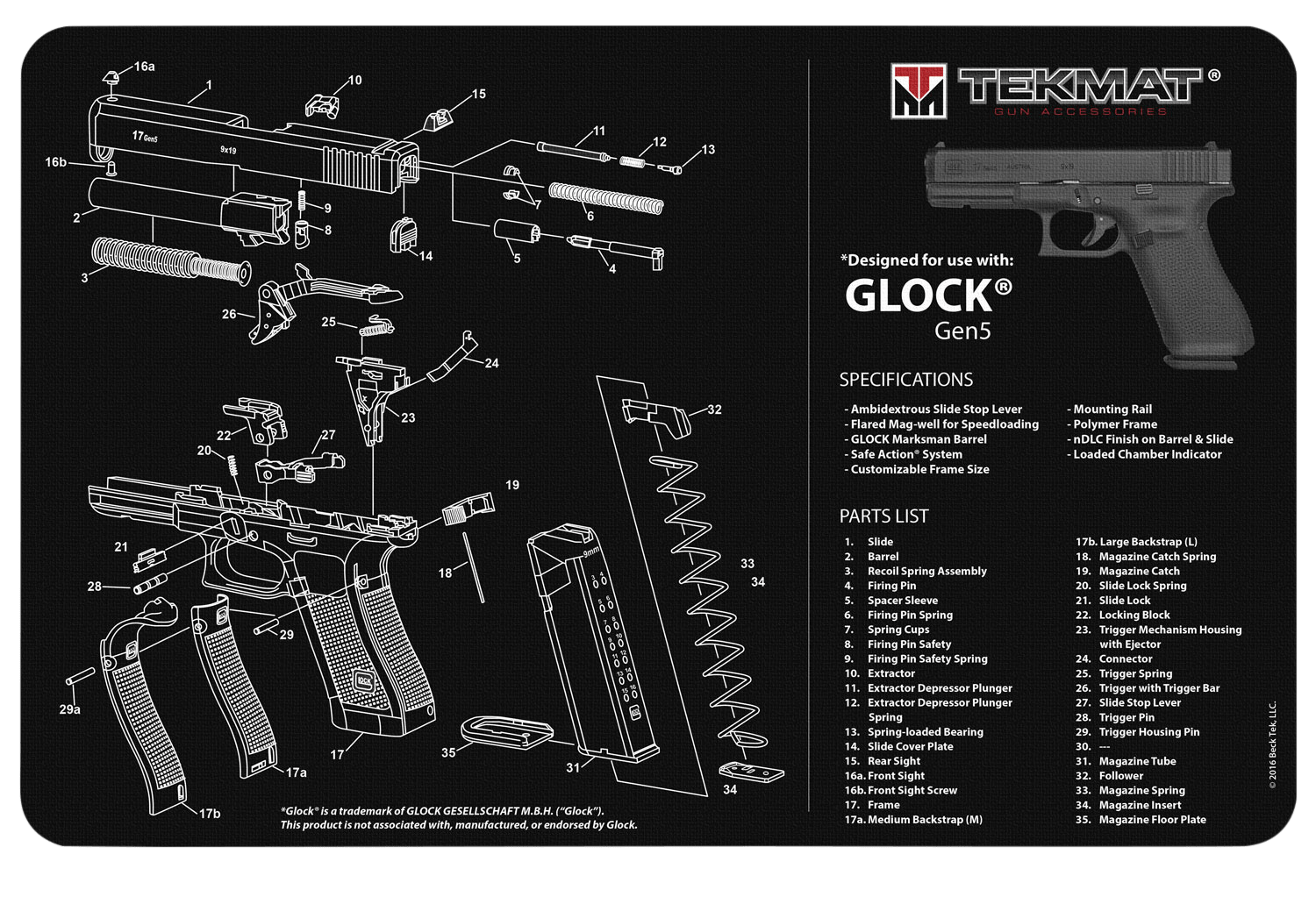 Tekmat Armorers Bench Mat - 11"x17" For Glock G5 Black – Texas Fowlers